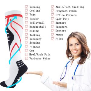 YiG Compression Socks 20-30mmHg for Women & Men, Best for Sports, Sports, Nursing, Cycling, Fitness (White and Black)