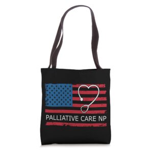 palliative care nurse practitioner usa flag patriotic tote bag