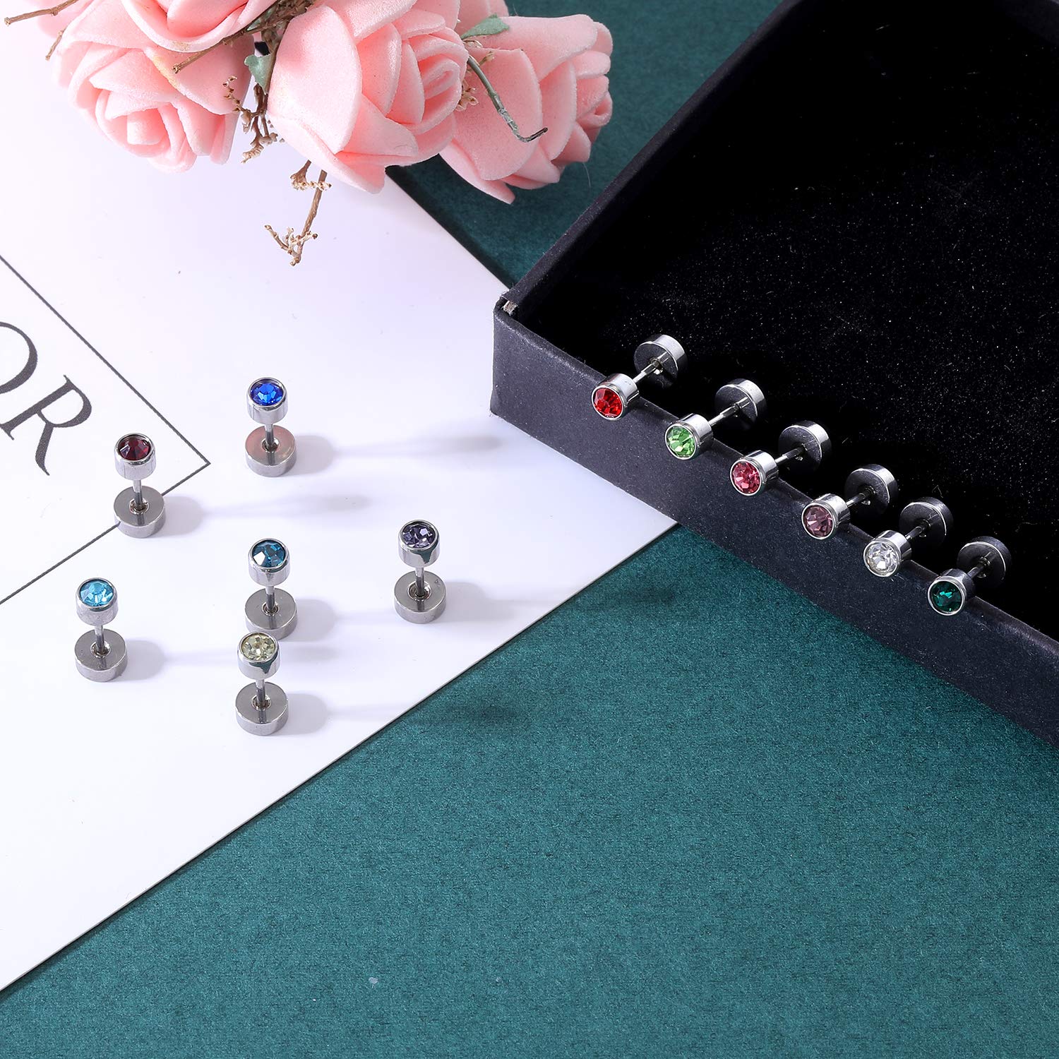 ZS 12 Pairs CZ Ear Stud Mixed Colors Cartilage Earrings Set Stainless Steel Barbell Studs Earrings Helix Tragus Piercing (Butterfly Push Backs,20g(0.8mm))