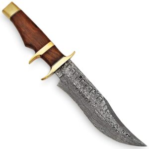 bow-9904 handmade damascus steel fixed blade hunting knife rose wood handle with sheat