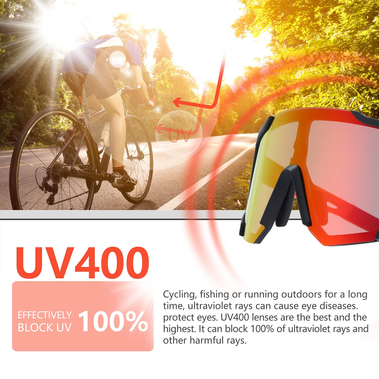 SAVADECK Polarized Cycling Sunglasses with 5 Interchangeable Lenses, Mens Womens Running Baseball Golf Driving Glasses