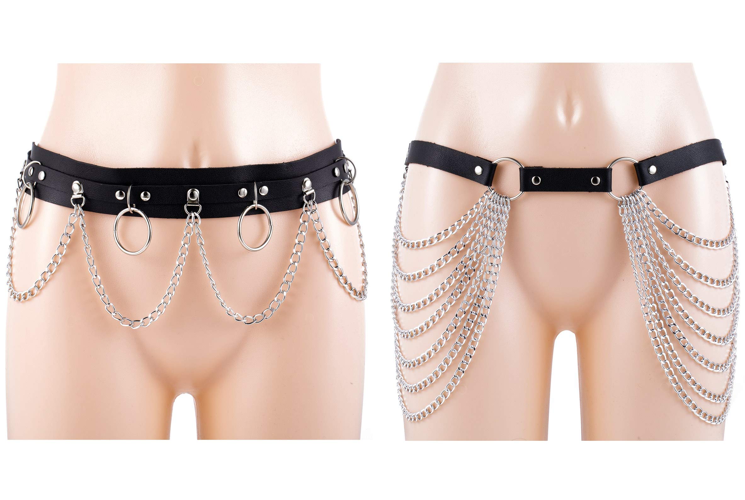 YOVORO 2PCS Punk Waist Belly Chain Belt for Women Leather Layered Body Chain Dance Pary Body Accessories Jewelry