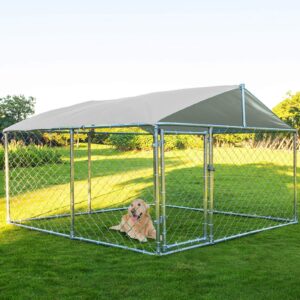 magic union dog kennel outdoor metal dog cage outside dog fence pet enclosure fencing with water-resistant cover roof backyard dog run house (basic)