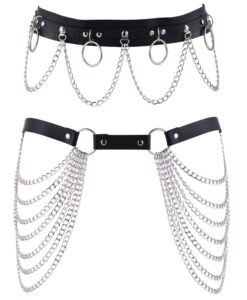 yovoro 2pcs punk waist belly chain belt for women leather layered body chain dance pary body accessories jewelry