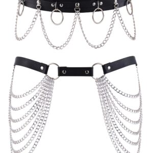 YOVORO 2PCS Punk Waist Belly Chain Belt for Women Leather Layered Body Chain Dance Pary Body Accessories Jewelry