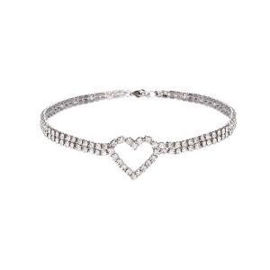 jakawin rhinestone heart choker necklace silver crystal neck chokers chain necklaces for women (1 silver)