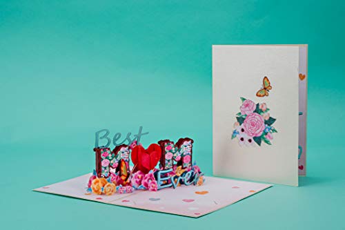 Paper Love 3D Pop Up Mothers Day Card, Best Mom Ever, For Mom, Wife - 5" x 7" Cover - Includes Envelope and Note Tag