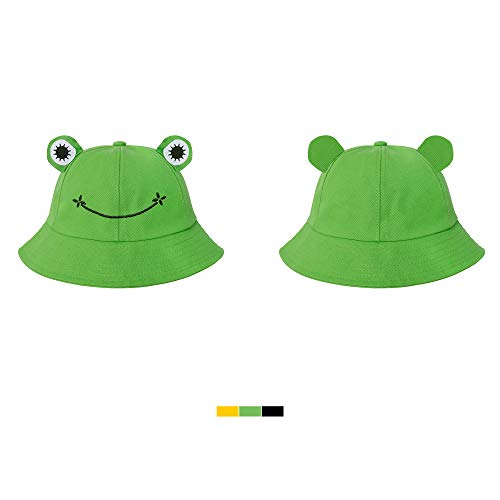 SAOROPEB Frog Hat for Adult Teens, Cute Bucket Hat, Cotton Funny Fisherman Men Women Green