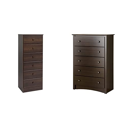 Prepac Astrid 6 Drawer Tall Chest, Espresso & Fremont 5 Drawer Chest, Espresso Brown