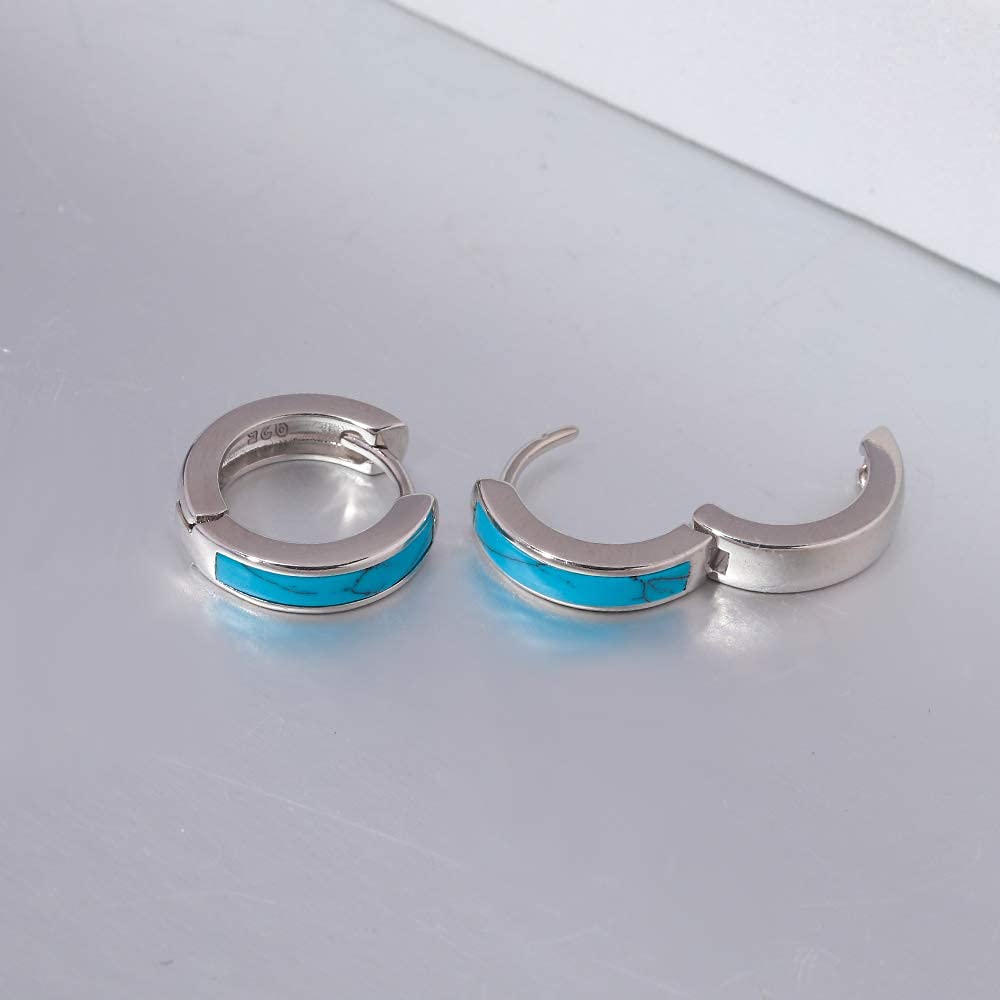 Airmoly Sterling Silver Plated Small Hoop Earrings for Women Men Huggie Earrings Turquoise Gemstone Earrings Hypoallergenic Earrings for Sensitive Ears