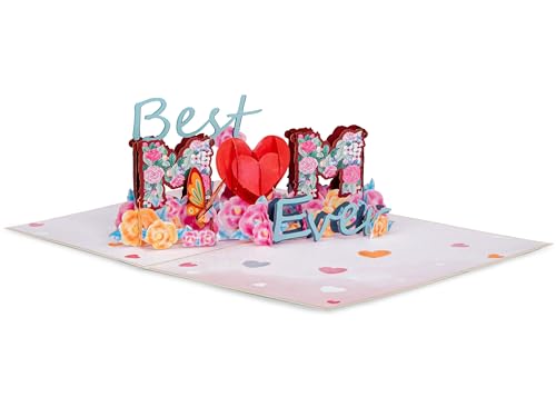 Paper Love 3D Pop Up Mothers Day Card, Best Mom Ever, For Mom, Wife - 5" x 7" Cover - Includes Envelope and Note Tag