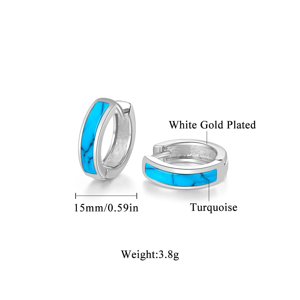 Airmoly Sterling Silver Plated Small Hoop Earrings for Women Men Huggie Earrings Turquoise Gemstone Earrings Hypoallergenic Earrings for Sensitive Ears