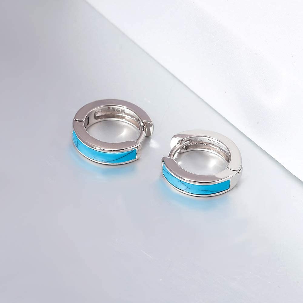 Airmoly Sterling Silver Plated Small Hoop Earrings for Women Men Huggie Earrings Turquoise Gemstone Earrings Hypoallergenic Earrings for Sensitive Ears