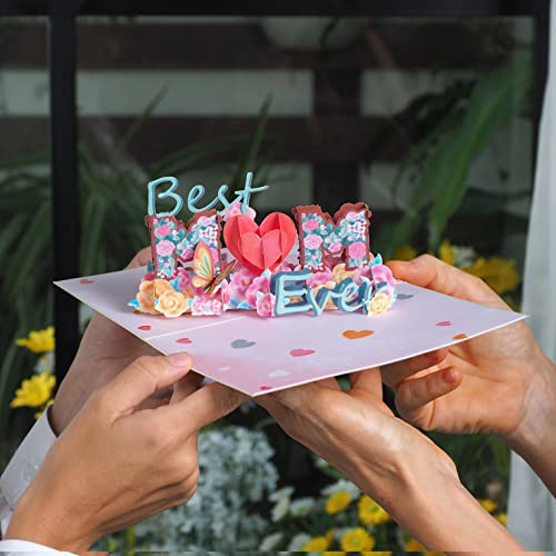 Paper Love 3D Pop Up Mothers Day Card, Best Mom Ever, For Mom, Wife - 5" x 7" Cover - Includes Envelope and Note Tag