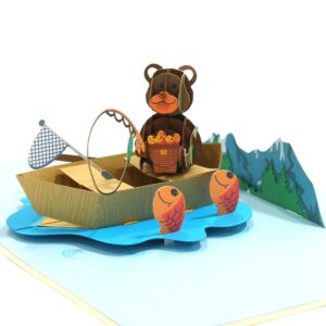 cute popup - bear fishing boat pop up card, pop up birthday cards, pop up cards thinking of you, greeting card, just because, pop up card fathers day, perfect present for fisherman, dad or man