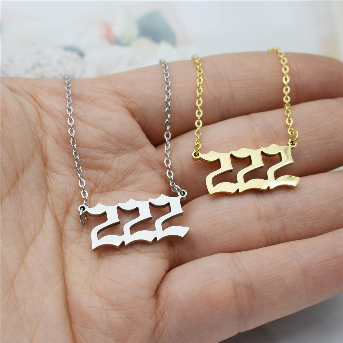 HUTINICE Angel Number Necklace, 222 Necklace Gold Dainty Choker Lucky Numbers Pendant Numerology Minimalist Women Jewelry (222-Gold)