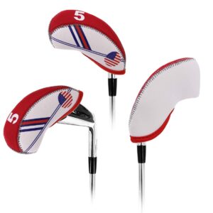 Craftsman Golf Red and White US Flag Neoprene Golf Club Head Cover Wedge Iron Protective Headcover for Callaway, Ping, Taylormade, Cobra, Etc. (White & Red)