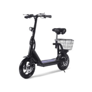 toxozers electric scooter with padded seat - 500w brushless motor - 36v10ah lithium ion - up to 15 mph - 10~15mile range(weight dependent) - wheel drive - shopping basket - 12" air-filled tires(black)