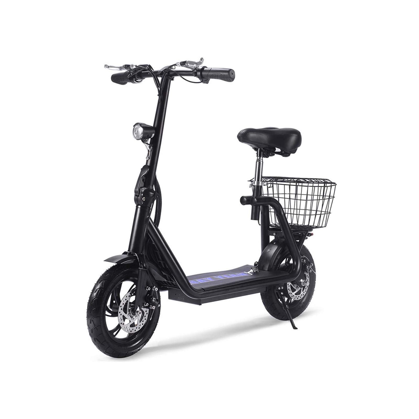 TOXOZERS Electric Scooter with Padded Seat - 500w Brushless Motor - 36V10Ah Lithium Ion - Up to 15 mph - 10~15Mile Range(weight dependent) - Wheel Drive - shopping basket - 12" Air-Filled Tires(Black)