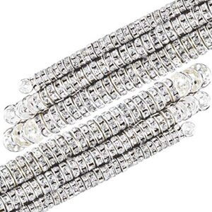 800 pieces round rondelle spacer beads crystal rhinestone loose bead rondelle charm beads 6 mm 8 mm 10 mm for necklaces bracelets jewelry making (silver)