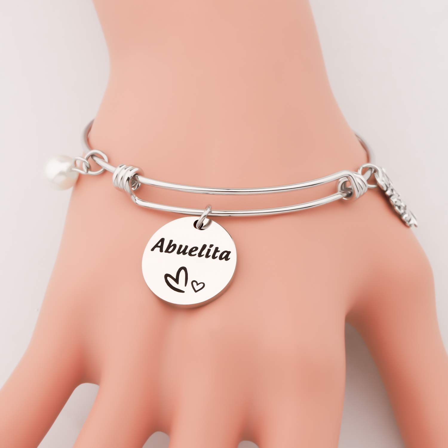 BEKECH Spanish Grandma Jewelry Abuelita Expandable Wire Bangle Bracelet Abuela Jewelry Mother’s Day Gift for Abuelita