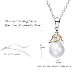 FANCIME June Birthstone Necklace Sterling Silver Celtic Knot Pearl Necklace 9-10mm Genuine White Freshwater Pearl Fine Jewelry for Women