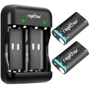 rapthor xbox controller battery pack rechargeable for xbox one/xbox series x/xbox one s/xbox one x/xbox one elite, 2x2500 mah xbox one batteries kit with charger (2 batteries + charger)