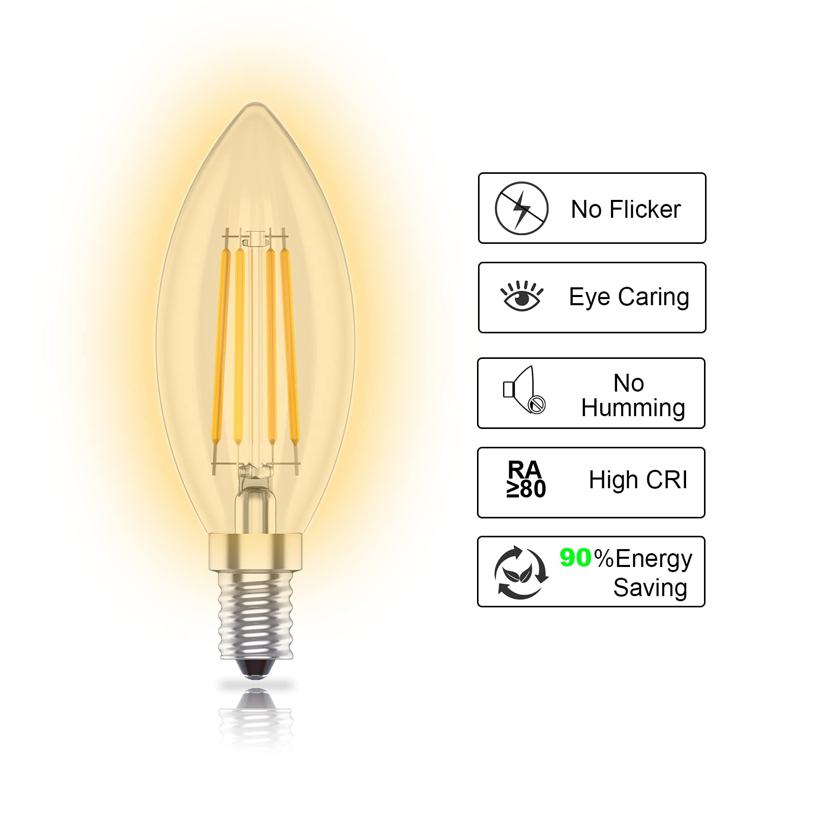 Ligheet E12 Led Bulb 4W,40 Watt Equivalent Candelabra Ceiling Fan Light Bulbs,Soft White 2700K,Non-Dimmable, Pack of 4