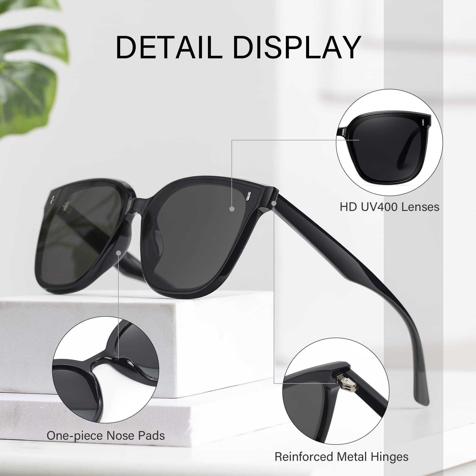 Dollger Retro Oversized Square Sunglasses for Women Trendy Classic Style Sun Glasses UV400 Protection Black