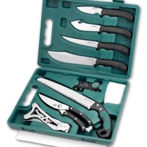 OUTDOOR EDGE Game-Pro 11-Piece Butcher Knife Set | Caping & Boning Knives, Skinning Knife, Bone Saw, Game Shears, Knife Sharpener & Rib Spreader in Hard-Side Case | Essential Deer & Elk Hunting Gear