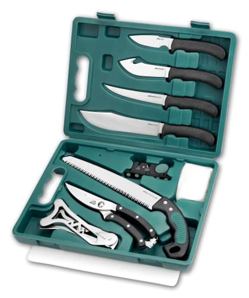 OUTDOOR EDGE Game-Pro 11-Piece Butcher Knife Set | Caping & Boning Knives, Skinning Knife, Bone Saw, Game Shears, Knife Sharpener & Rib Spreader in Hard-Side Case | Essential Deer & Elk Hunting Gear