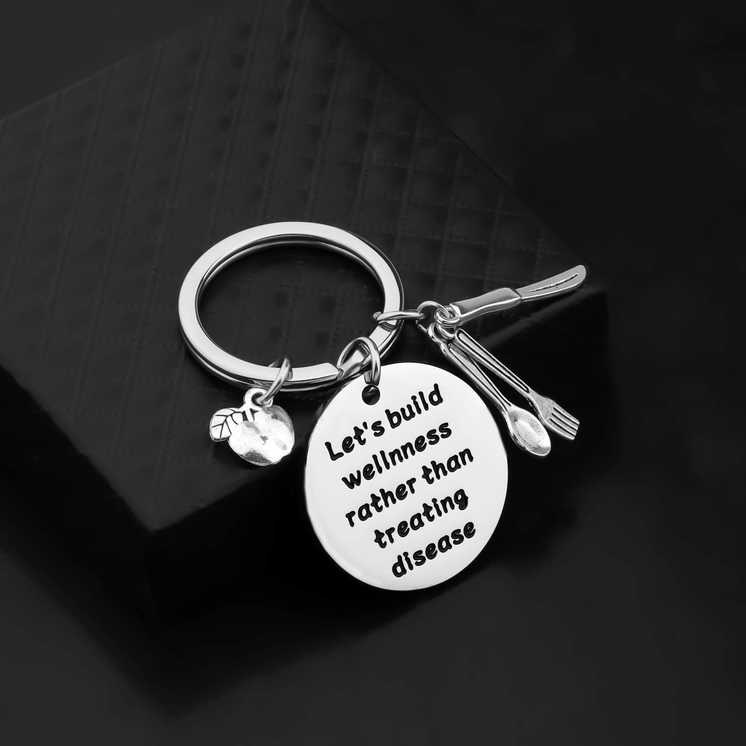 TGBJE Nutritionist Gift Keychain - 'Let's Build Wellness' Stainless Steel Keychain, Perfect for Dietitians, Nutrition Graduates & RDNs - Silver, Unisex, 3.0x3.0cm - Includes Velvet Pouch