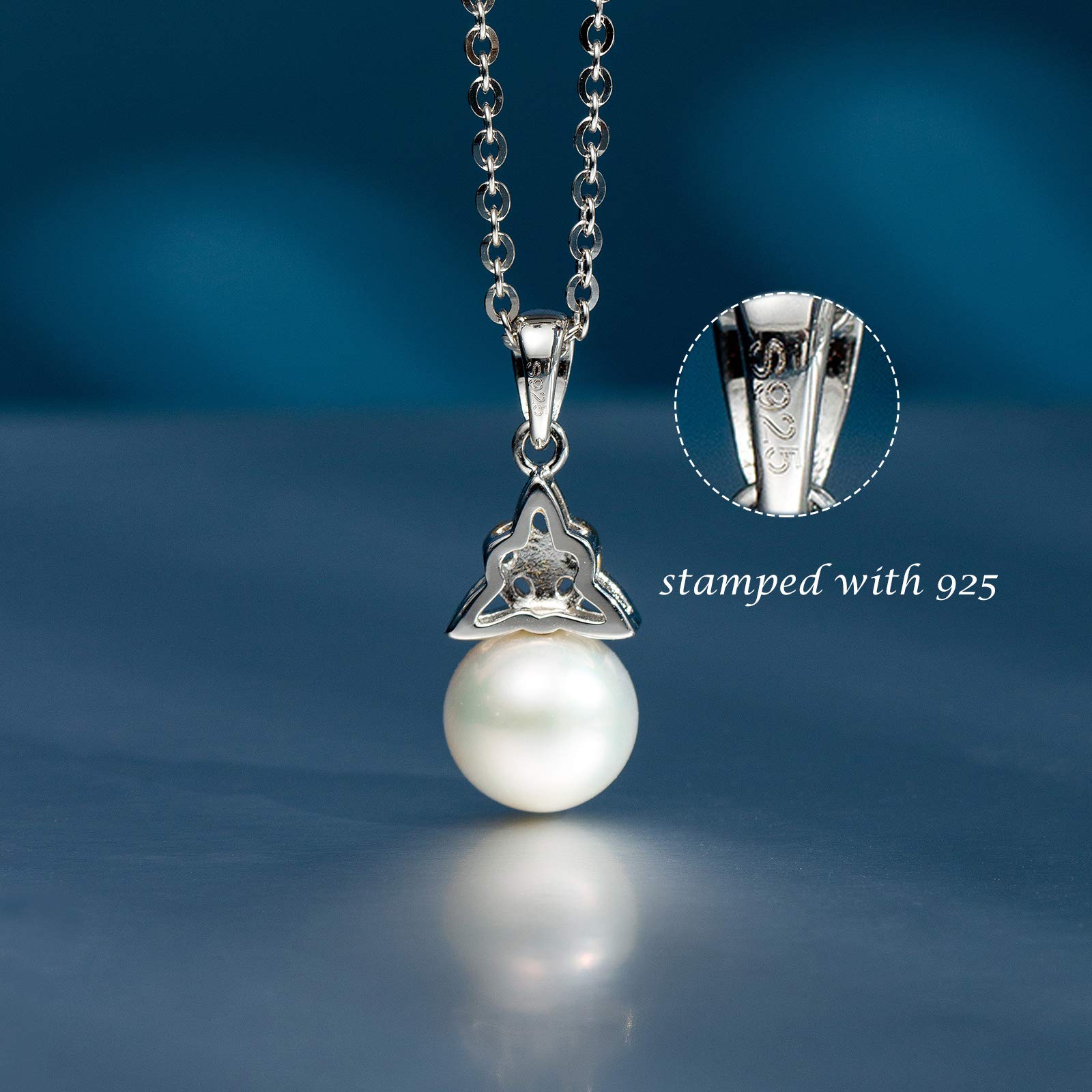 FANCIME June Birthstone Necklace Sterling Silver Celtic Knot Pearl Necklace 9-10mm Genuine White Freshwater Pearl Fine Jewelry for Women