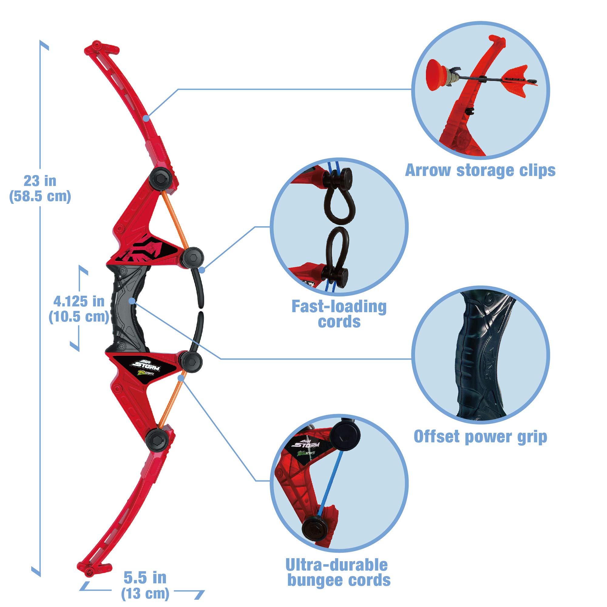 Zing Air Storm Z-Tek Bow Dual Pack - 1 Red Bow, 1 Blue Bow, 6 Zonic Whistle Arrows and 6 Suction Cup Arrow, Shoots Arrows Up to 155 Feet, for Ages 14 and up