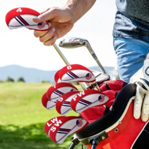 Craftsman Golf Red and White US Flag Neoprene Golf Club Head Cover Wedge Iron Protective Headcover for Callaway, Ping, Taylormade, Cobra, Etc. (White & Red)