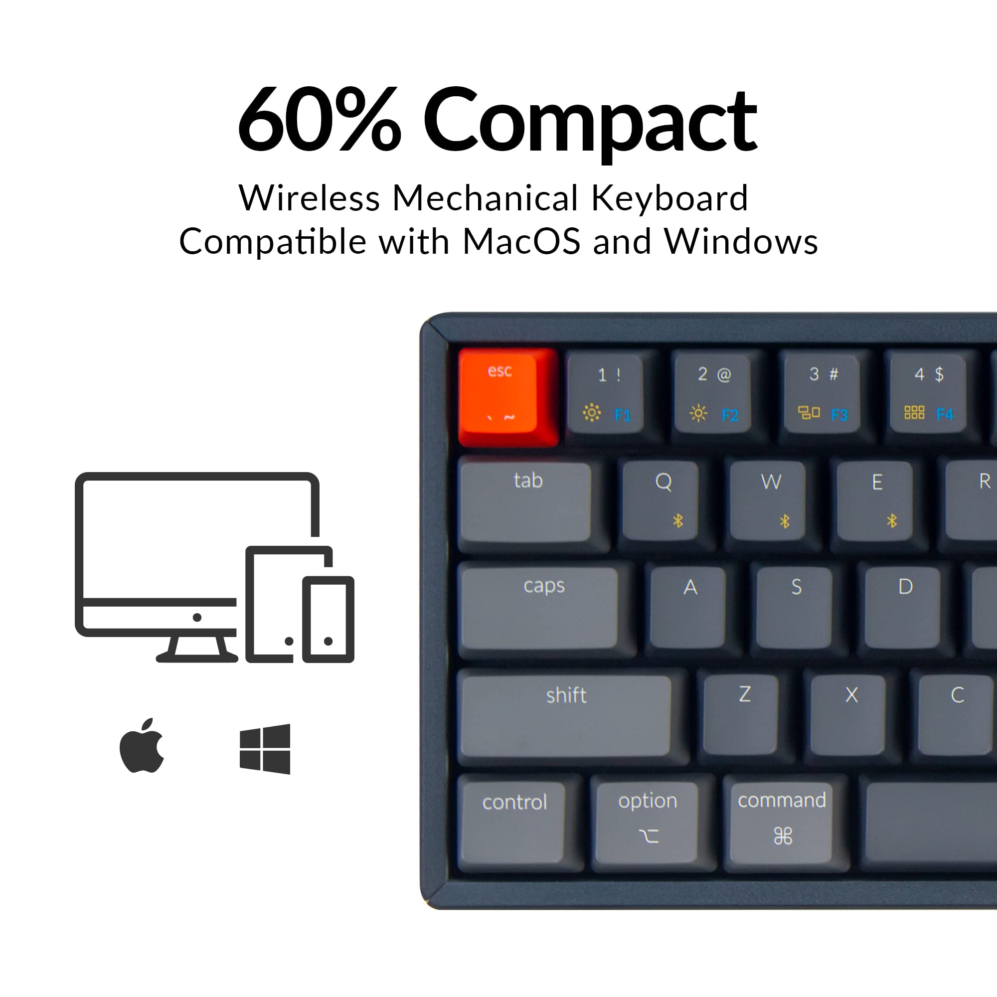 Keychron K12 60% Layout Bluetooth Wireless/Wired Hot-swappable Mechanical Keyboard with Optical Banana Switch, Compact 61 Keys RGB Backlit Keyboard Aluminum Frame Compatible with Mac Windows