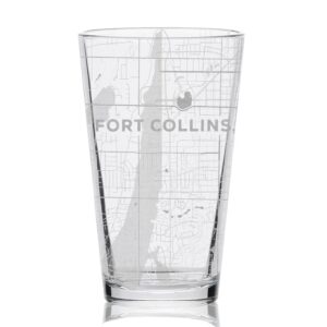 fort collins colorado engraved city street map beer pint glass | perfect drinking gift idea & unique decor!