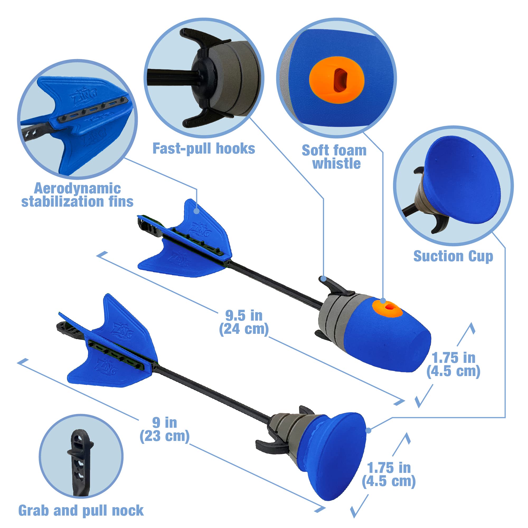 Zing Air Storm Z-Tek Bow Dual Pack - 1 Red Bow, 1 Blue Bow, 6 Zonic Whistle Arrows and 6 Suction Cup Arrow, Shoots Arrows Up to 155 Feet, for Ages 14 and up