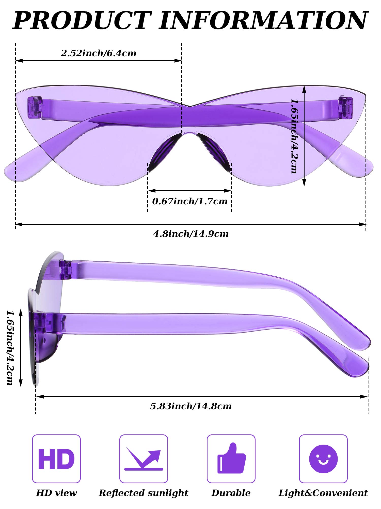 Weewooday 15 Pairs Candy Colored Rimless Sunglasses Cat Eye Colored Transparent Sunglasses for Women Men