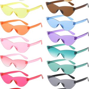 Weewooday 15 Pairs Candy Colored Rimless Sunglasses Cat Eye Colored Transparent Sunglasses for Women Men