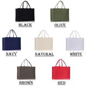 VANESSA ROSELLA Personalized Solid Colors 100% Cotton Canvas Chic Tote Bag (Black - Customize)