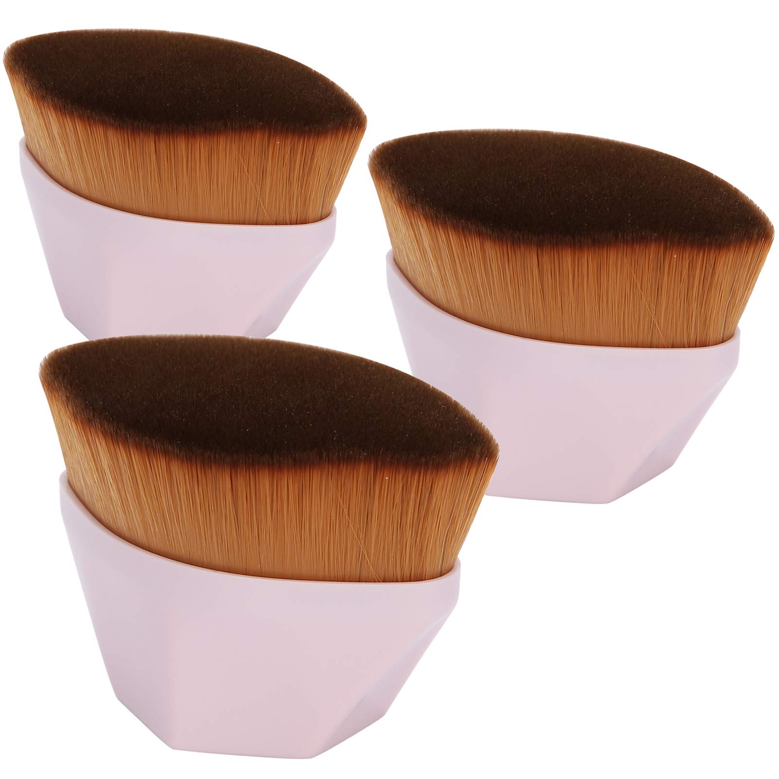 3pcs Foundation Brush Blush Brush Used for Mixing Liquids, Creams, Concealers, Easy to Carry(Pink)