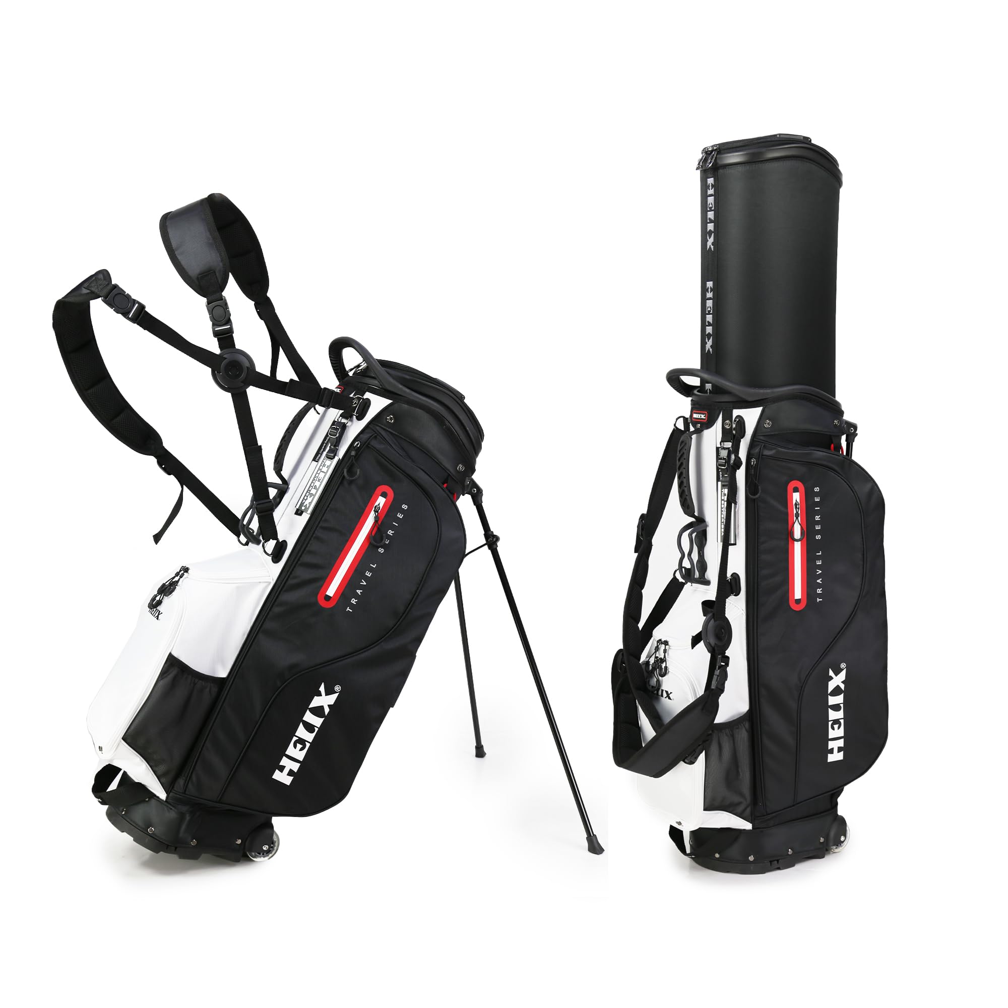 Helix Retractable 6 Golf Stand Bag with Wheels (Black)