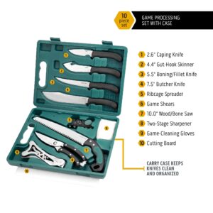 OUTDOOR EDGE Game-Pro 11-Piece Butcher Knife Set | Caping & Boning Knives, Skinning Knife, Bone Saw, Game Shears, Knife Sharpener & Rib Spreader in Hard-Side Case | Essential Deer & Elk Hunting Gear