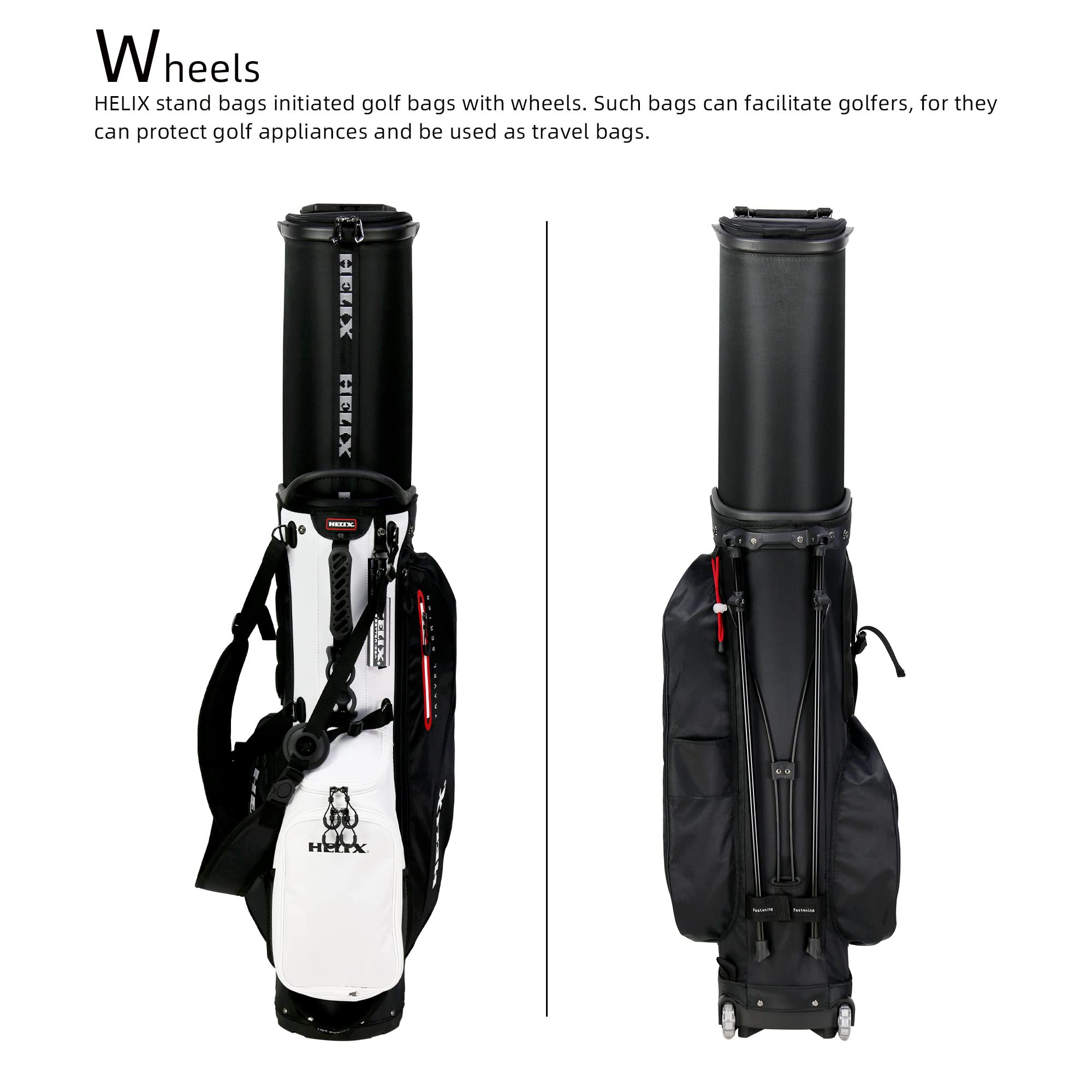 Helix Retractable 6 Golf Stand Bag with Wheels (Black)