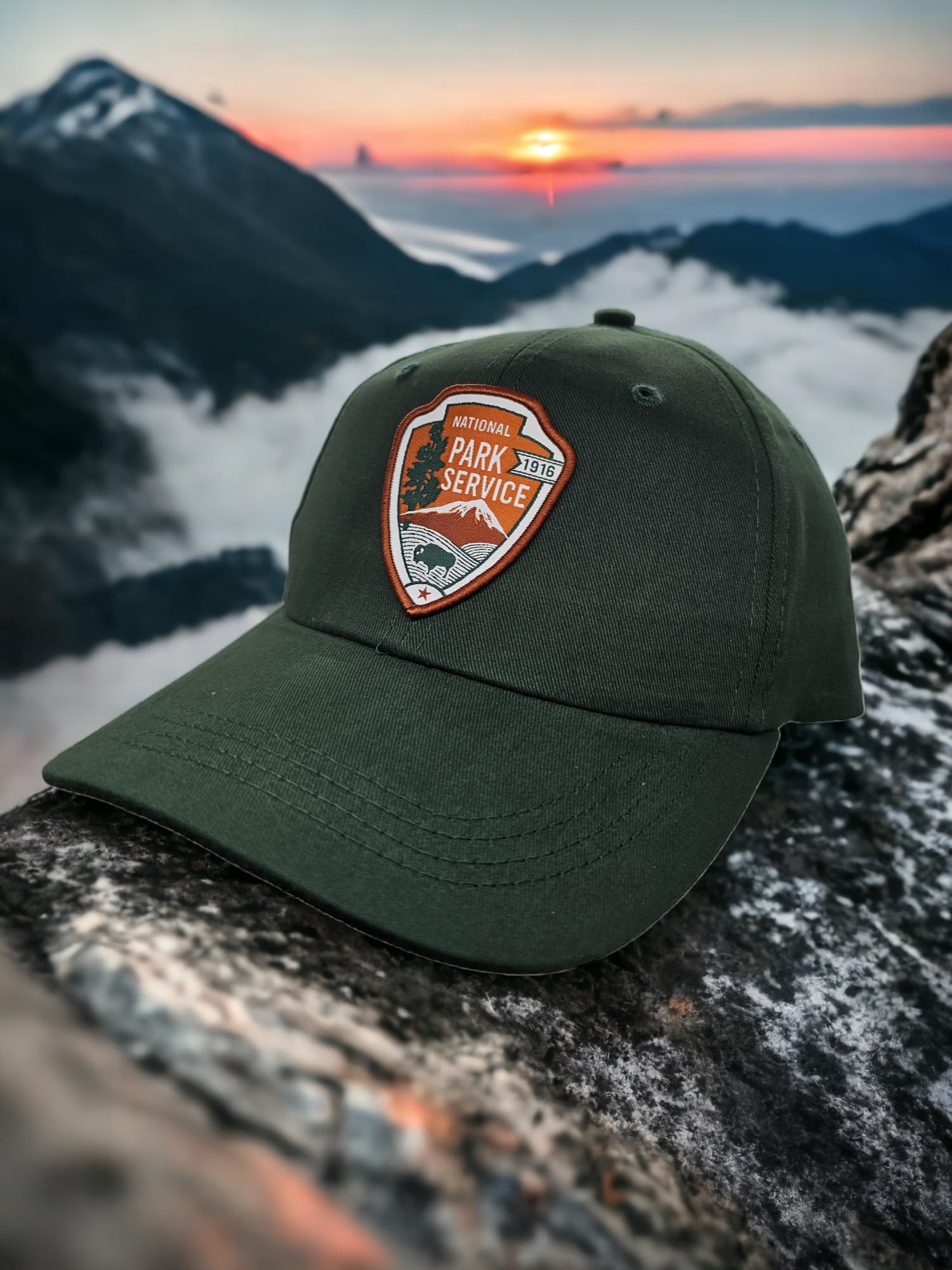 PNW Wonderland Apparel National Park Service Hat Dad Cap Ultra Comfy with National Park Service Woven Patch Unisex (Green), One Size