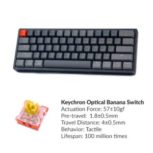 Keychron K12 60% Layout Bluetooth Wireless/Wired Hot-swappable Mechanical Keyboard with Optical Banana Switch, Compact 61 Keys RGB Backlit Keyboard Aluminum Frame Compatible with Mac Windows