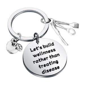 tgbje nutritionist gift keychain - 'let's build wellness' stainless steel keychain, perfect for dietitians, nutrition graduates & rdns - silver, unisex, 3.0x3.0cm - includes velvet pouch