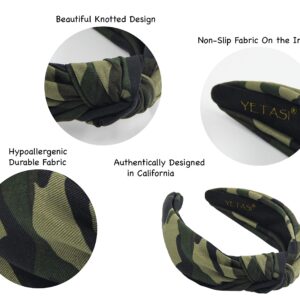 YETASI Headbands for Women Knotted Headband for Women Green Camo is Chic. Top Knot Headband Designer is Unique. Fashion Headbands with Knot Head band