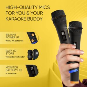 MASINGO Karaoke Machine for Adults and Kids with 2 Wireless Microphones, Portable Singing PA Speaker System Set with 2 Bluetooth Mics, Disco Ball Party Lights & TV Cable, Ostinato M7